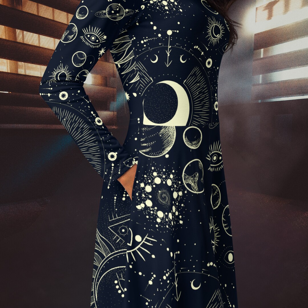 Celestial Galaxy Witch Dress Halloween Costume Black Moon Dress With ...