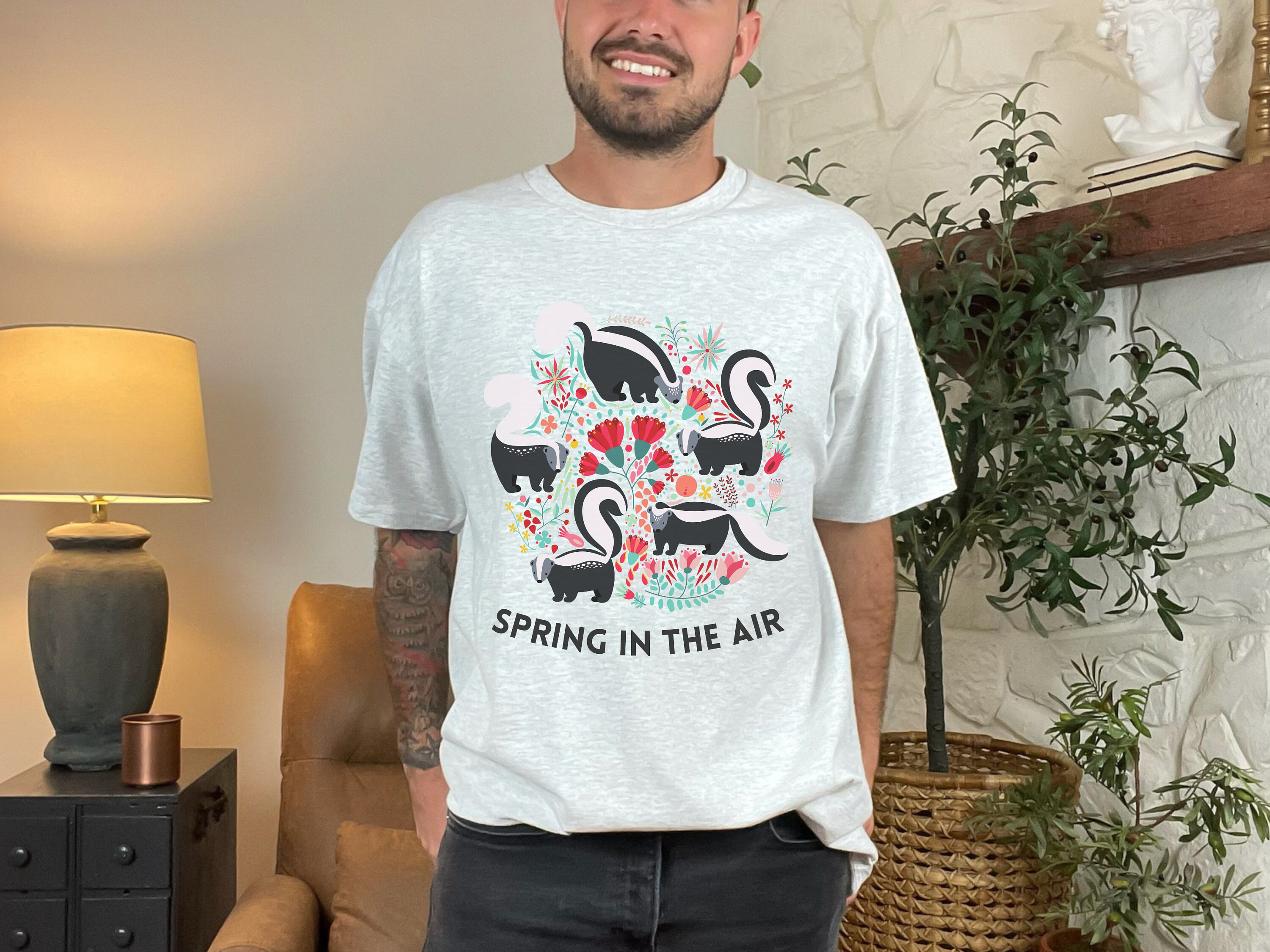 Spring in the Air Cotton Tee Spring Skunks and Flowers Comfy T-shirt ...
