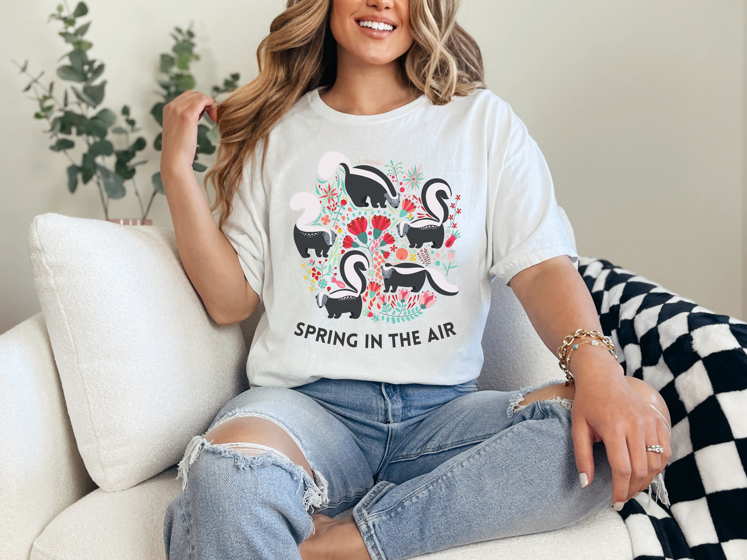 Spring in the Air Cotton Tee | Spring Skunks and Flowers Comfy T-shirt ...
