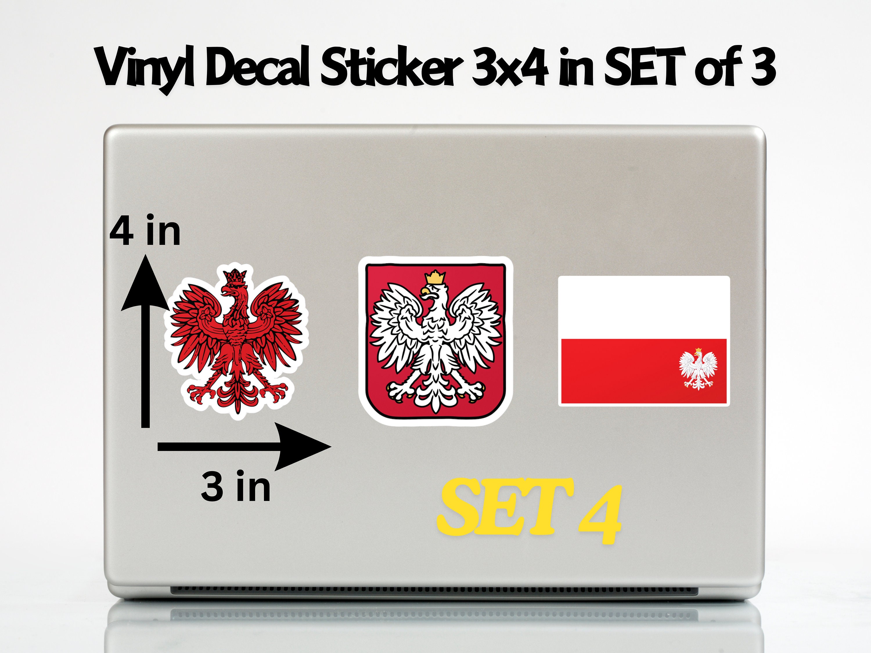 Polska Polish Eagle Orzel Vinyl Decal Sticker 3" X 4" SET of 3 and 6 ...