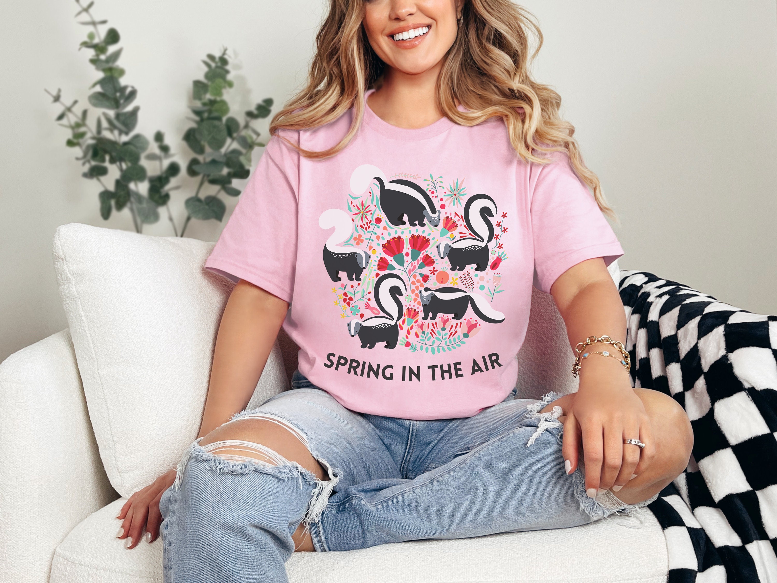 Spring in the Air Cotton Tee | Spring Skunks and Flowers Comfy T-shirt ...