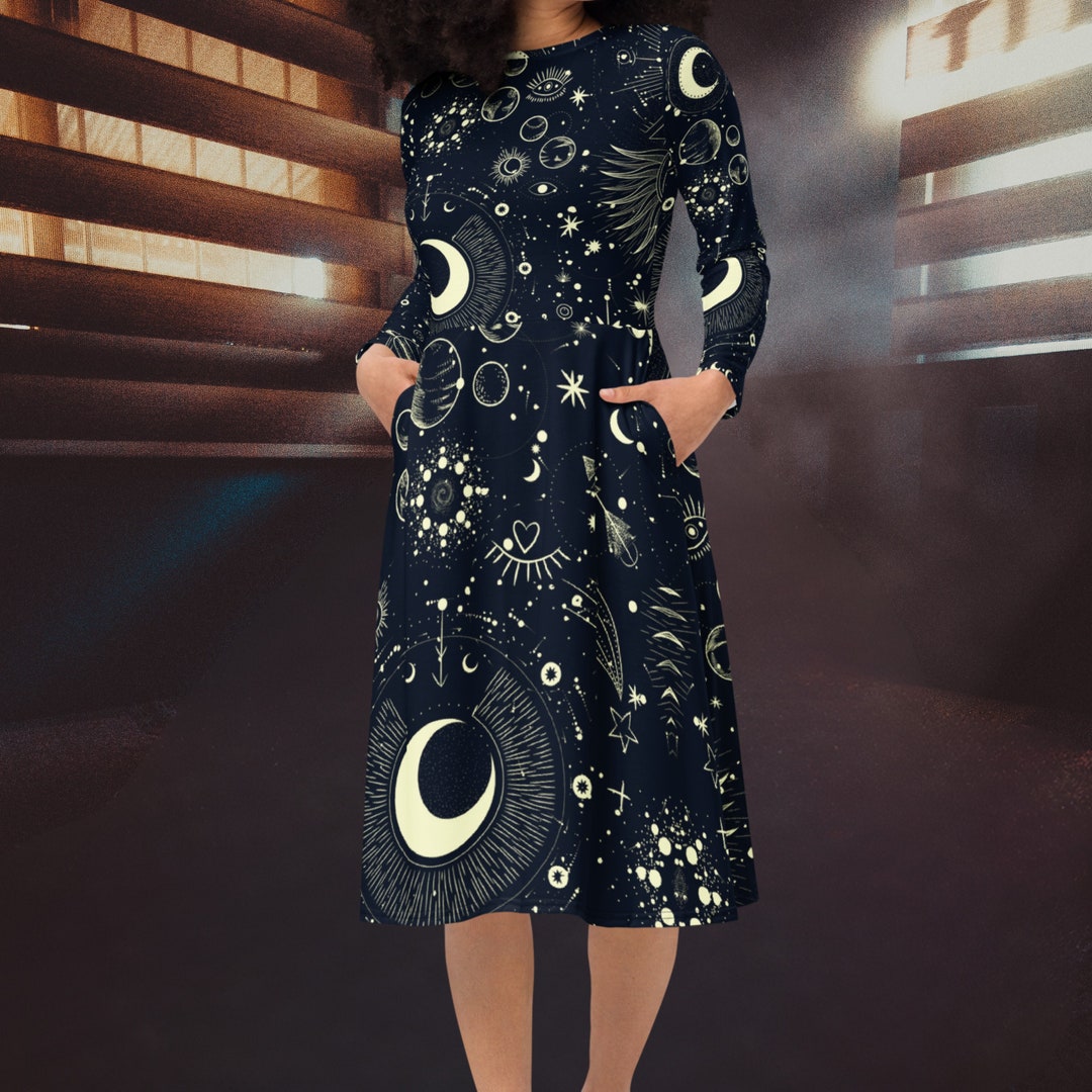 Celestial Galaxy Witch Dress | Halloween Costume | Black Moon Dress ...