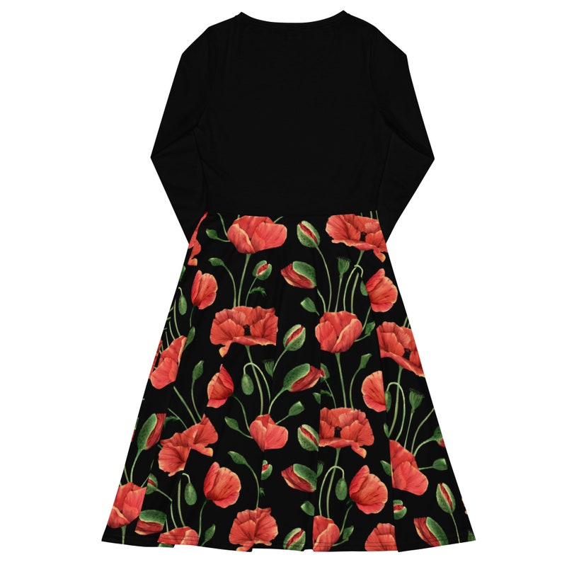 Black Top Red Poppy Flowers Long Sleeve Midi Dress | Remembrance Day ...