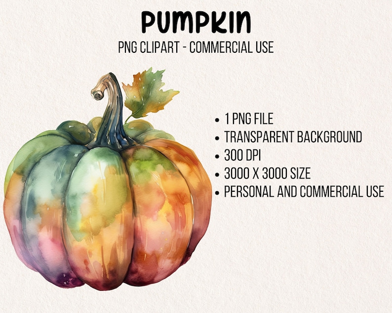 Rainbow Pumpkin PNG Watercolor Clipart Autumn Art Fall - Etsy