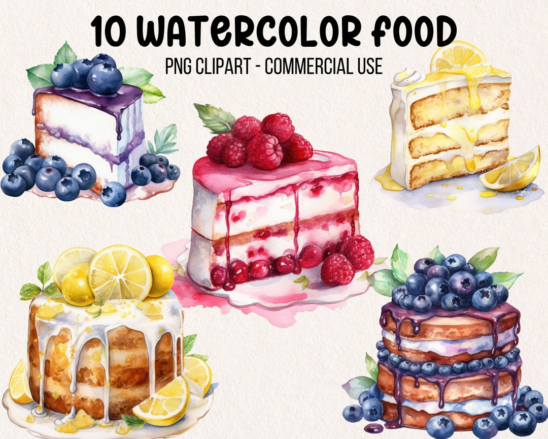 10 PNG Watercolor Food Clipart Food Clipart Cake Bundle Watercolor ...
