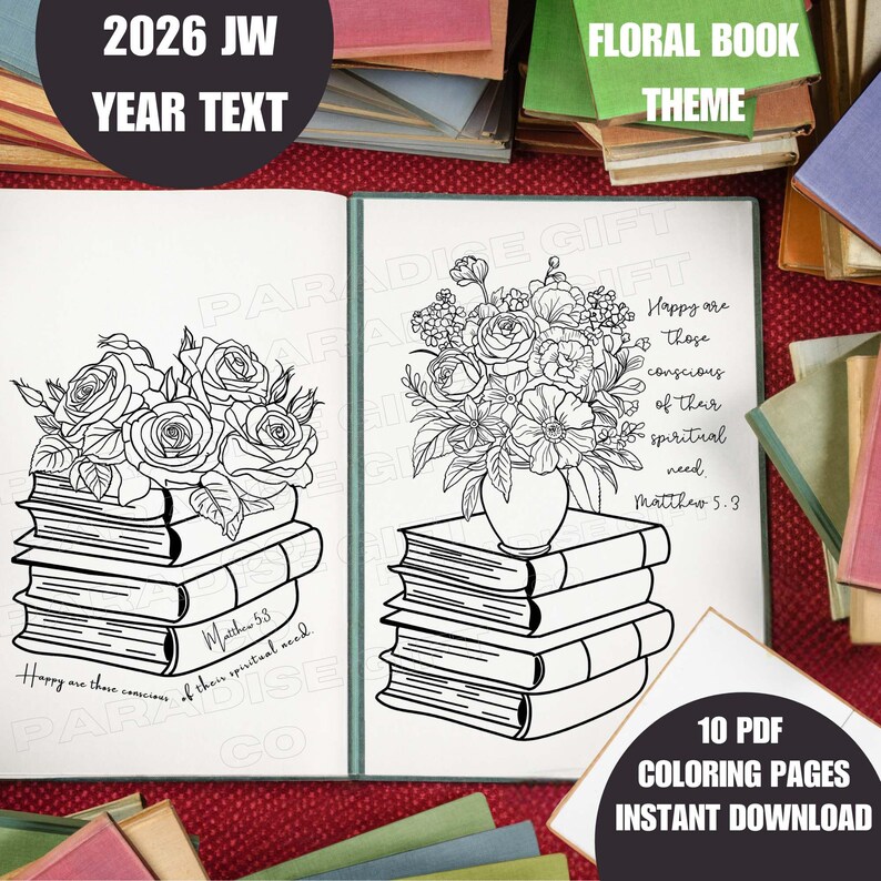 2026 JW Year Text Coloring Pages, Floral Theme (digital File) - Etsy