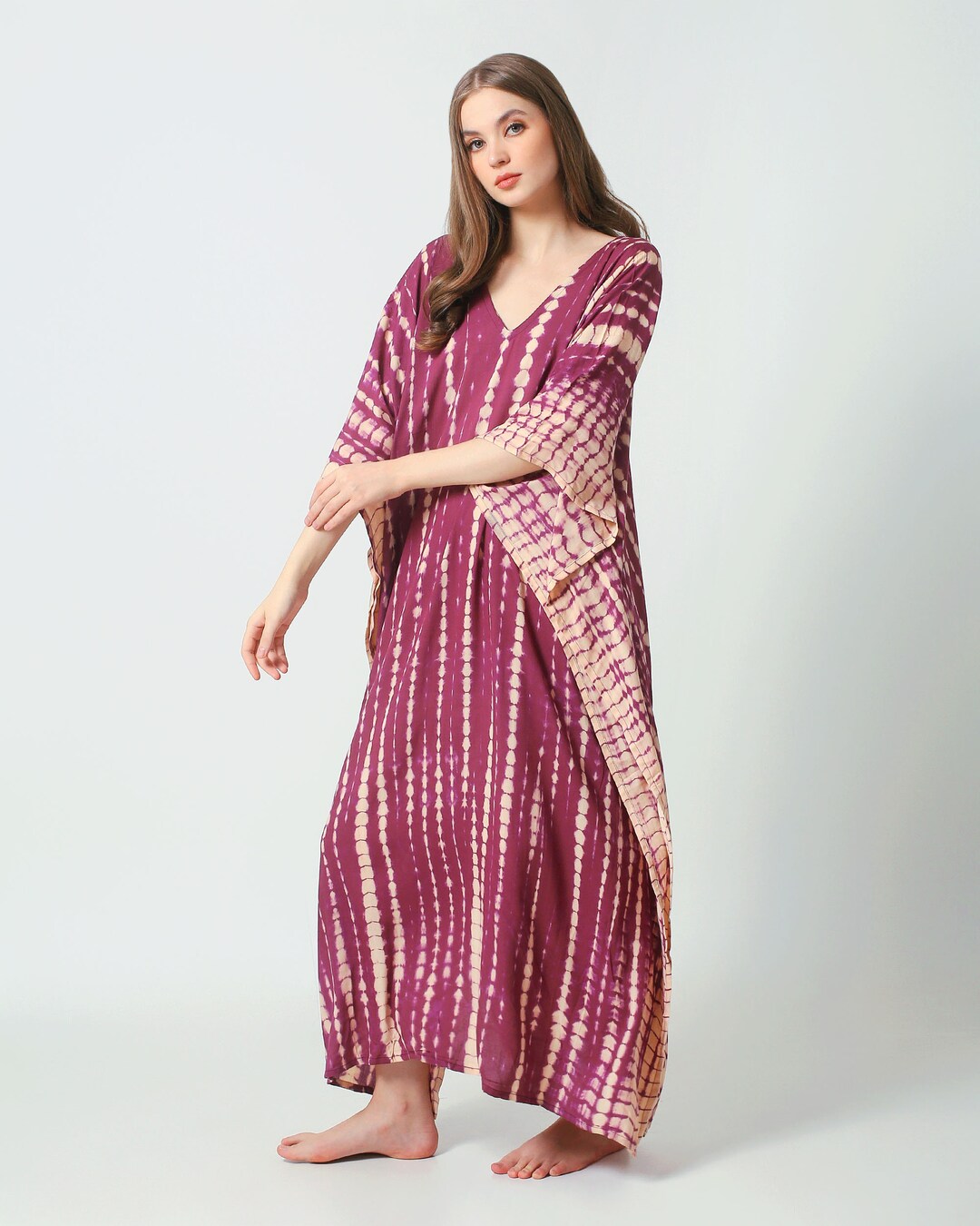 Long Kaftan Dress, Hand Twisted Tie Dye, Stylish Loungewear, Loose ...