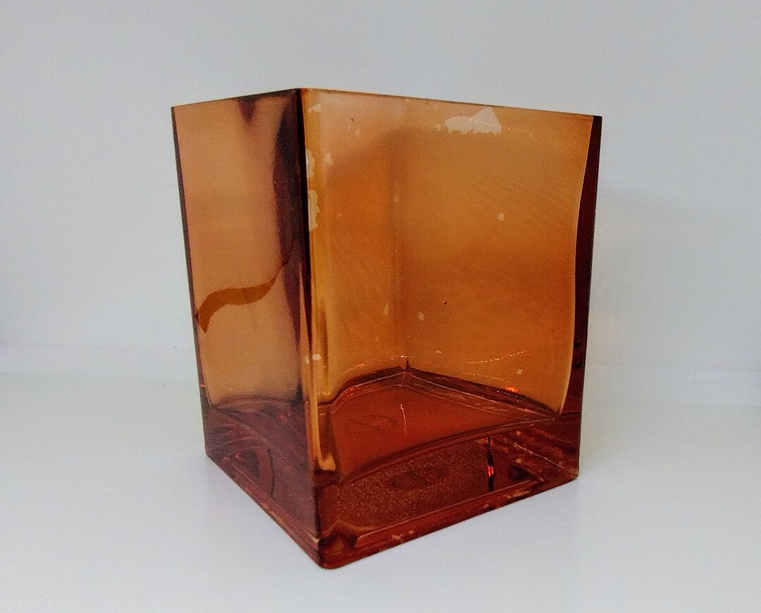 Vintage Teleflora Orange Square Glass Vase With Distressed Look - Etsy