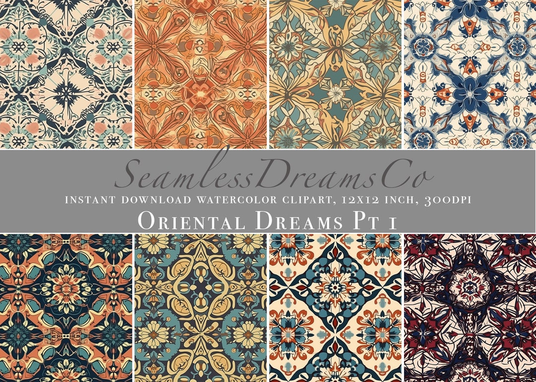 Oriental Dreams Pt I, Hi Res Seamless Patterns, Digital Paper, Instant ...