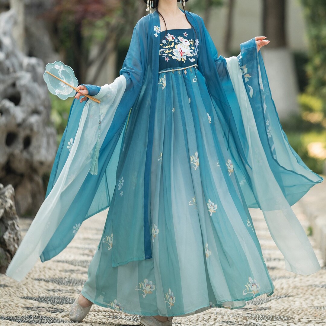 Cute Rabbit Hanfu Blue Embroidered Flower Hanfu Women - Etsy