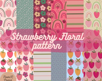 Strawberry Spring Summer Themed DIGITAL PAPER BUNDLE, Scrapbook Paper ...