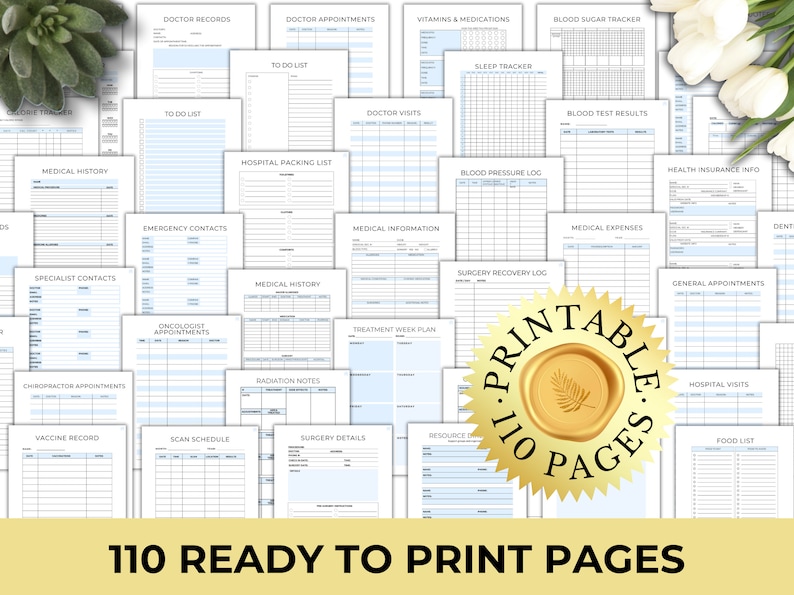 Medical Planner, Printable Pages, Medication Tracker,blood Pressure Log ...