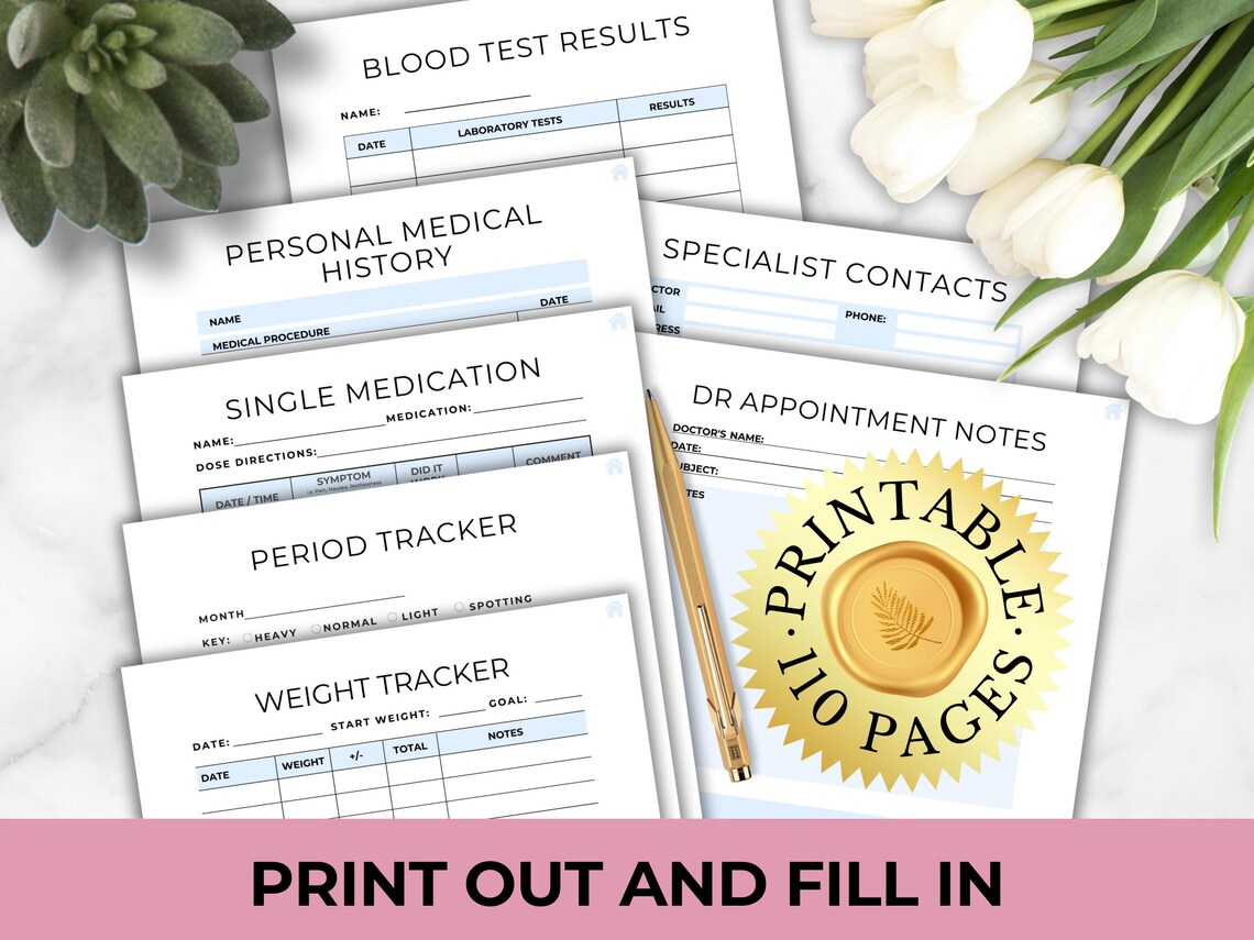 Medical History Planner, Printable Binder,medical Records,chronic ...
