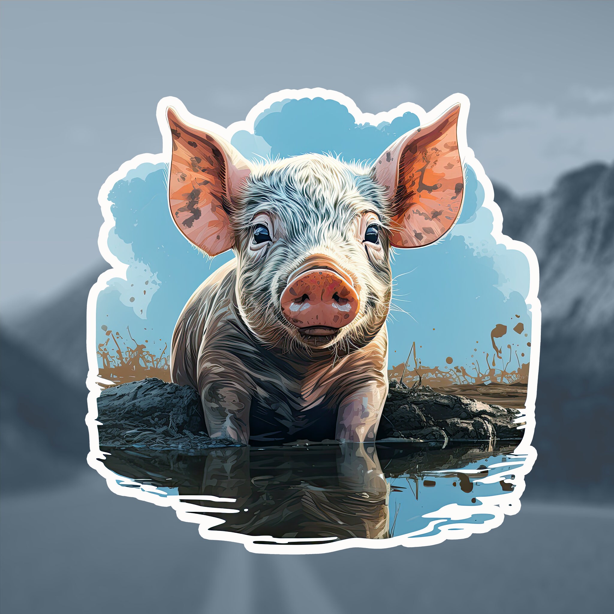 Muddy Pig Sticker, Muddy Pig Laptop Sticker, Hydro Flask Stickers ...