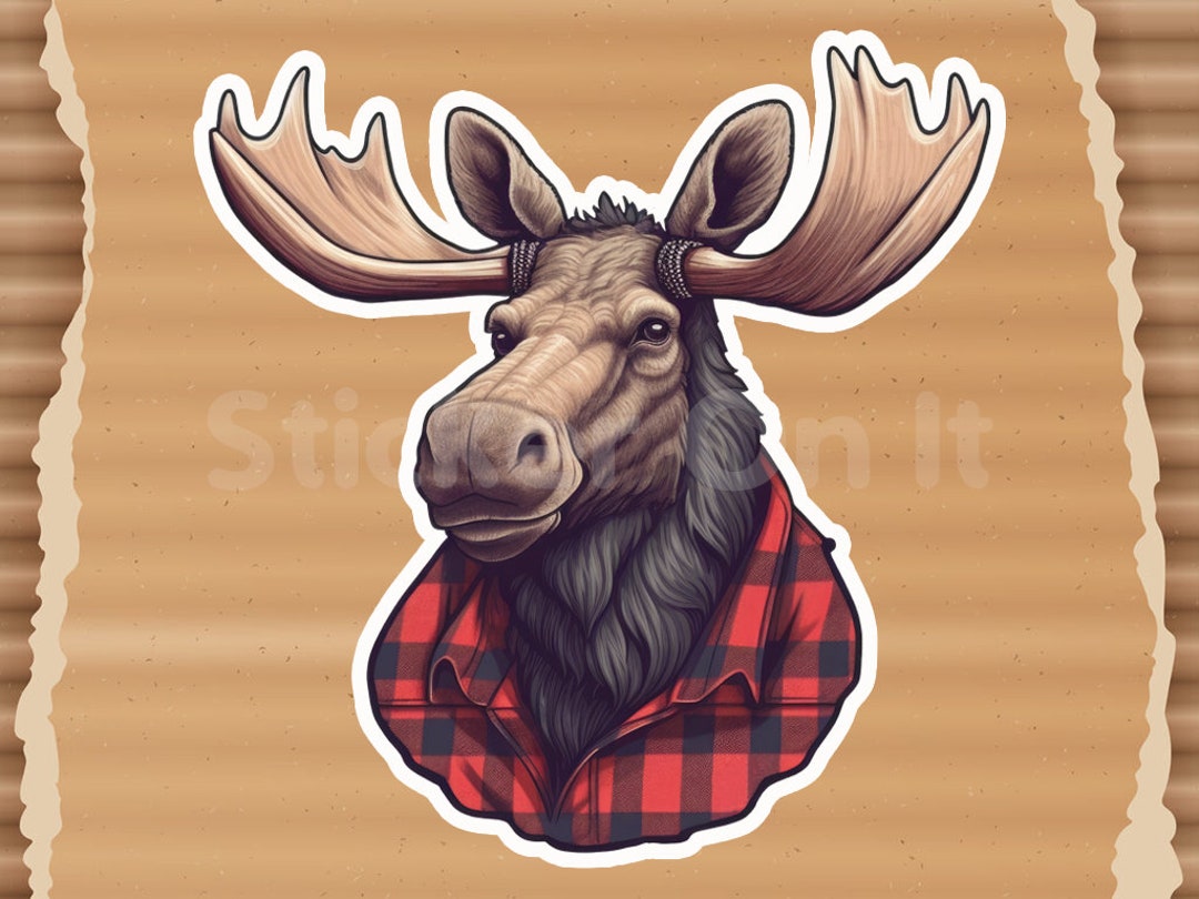 Moose in Flannel Sticker Moose Sticker Moose Decal Vinyl - Etsy