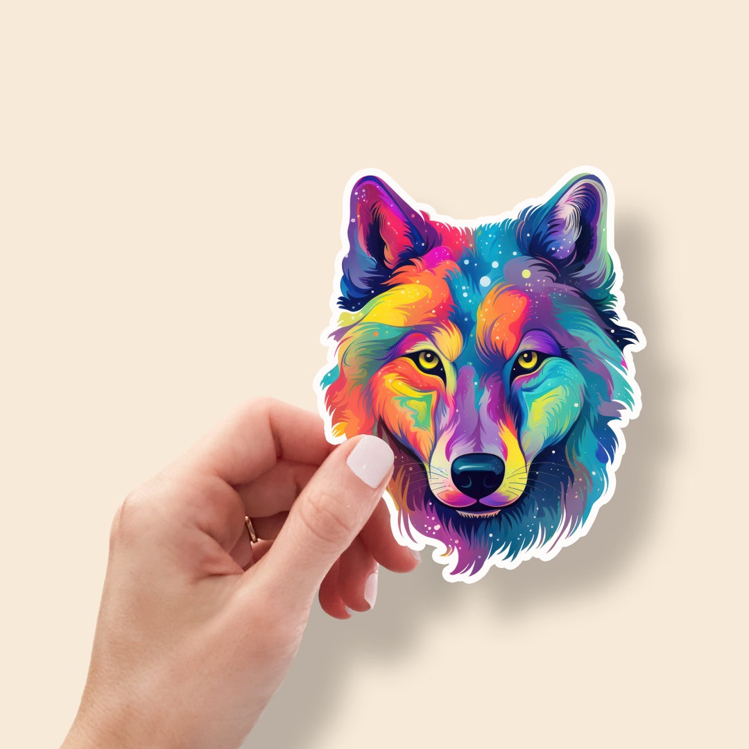 Painted Wolf Sticker Rainbow Wolf Decal for Laptop Wildlife Sticker ...