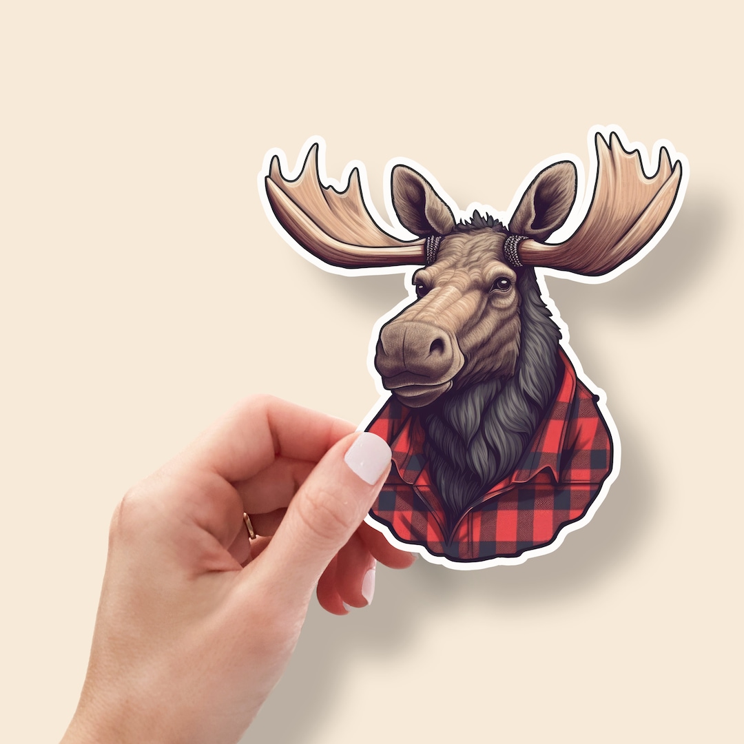 Moose in Flannel Sticker, Moose Sticker, Moose Decal, Vinyl Sticker ...