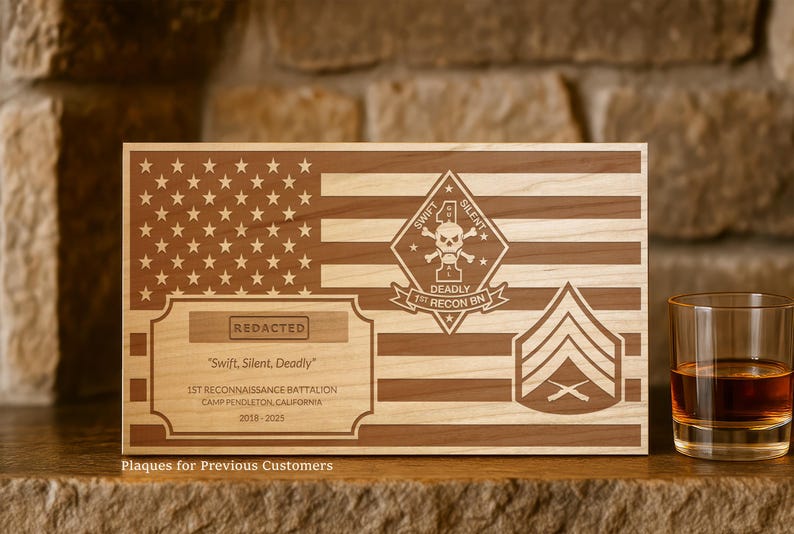 Personalized Cherry Wood Military Flag Plaque: Veteran Gift - Etsy