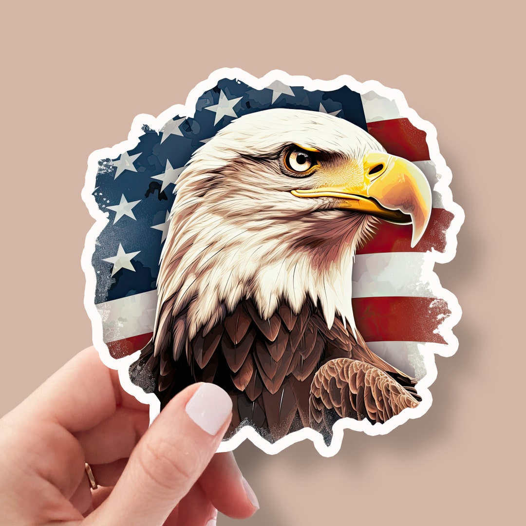 Bald Eagle American Flag Vinyl Sticker Laptop Sticker, Hydro Flask ...