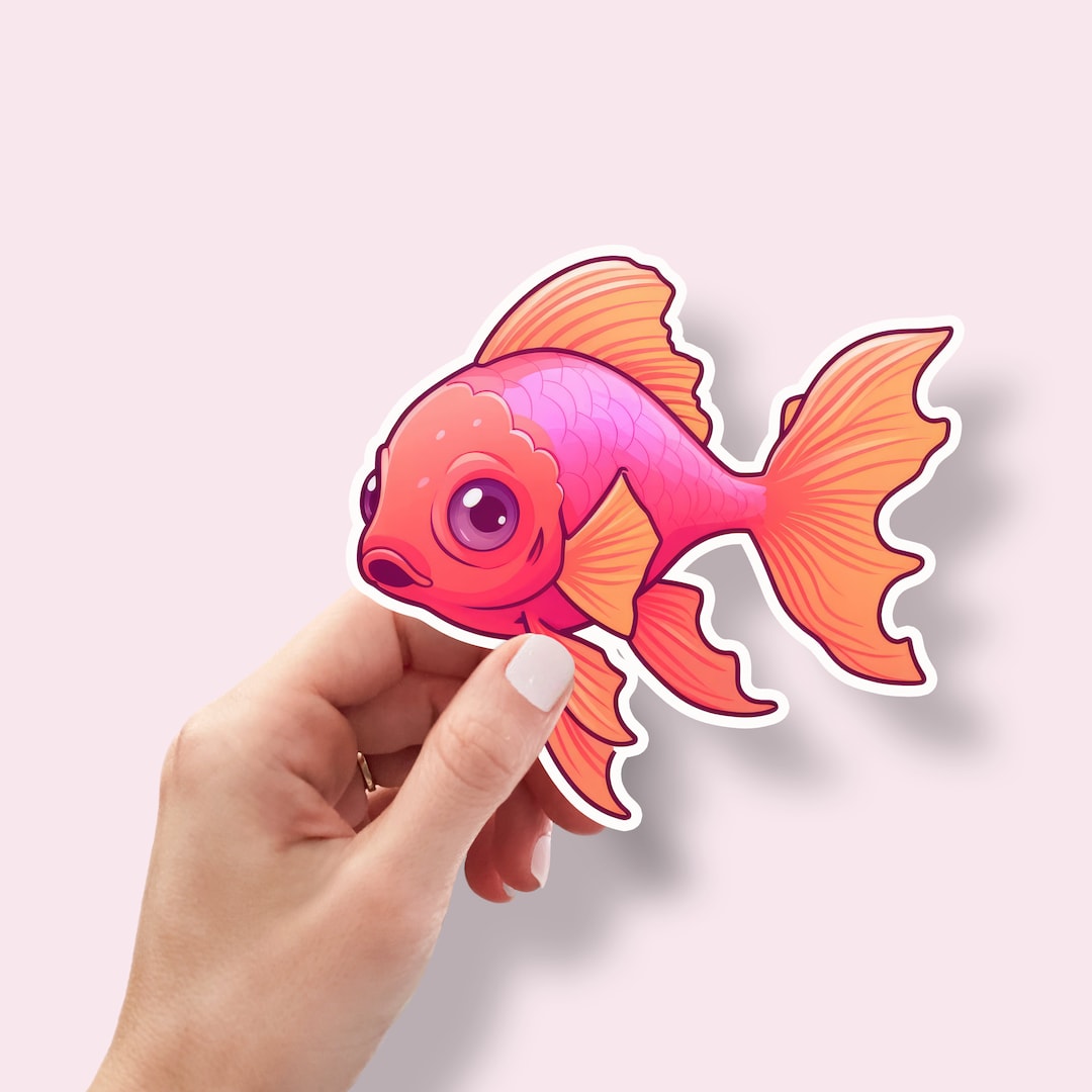 Pink Goldfish Sticker, Goldfish Decal, Vinyl Sticker, Laptop Sticker ...