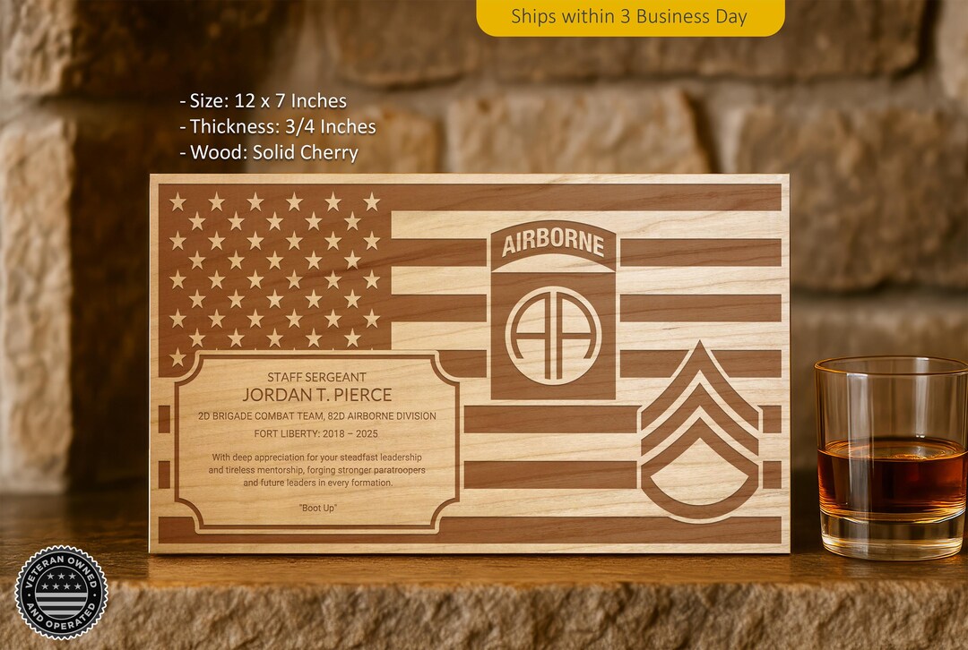 Personalized Cherry Wood Military Flag Plaque: Veteran Gift - Etsy