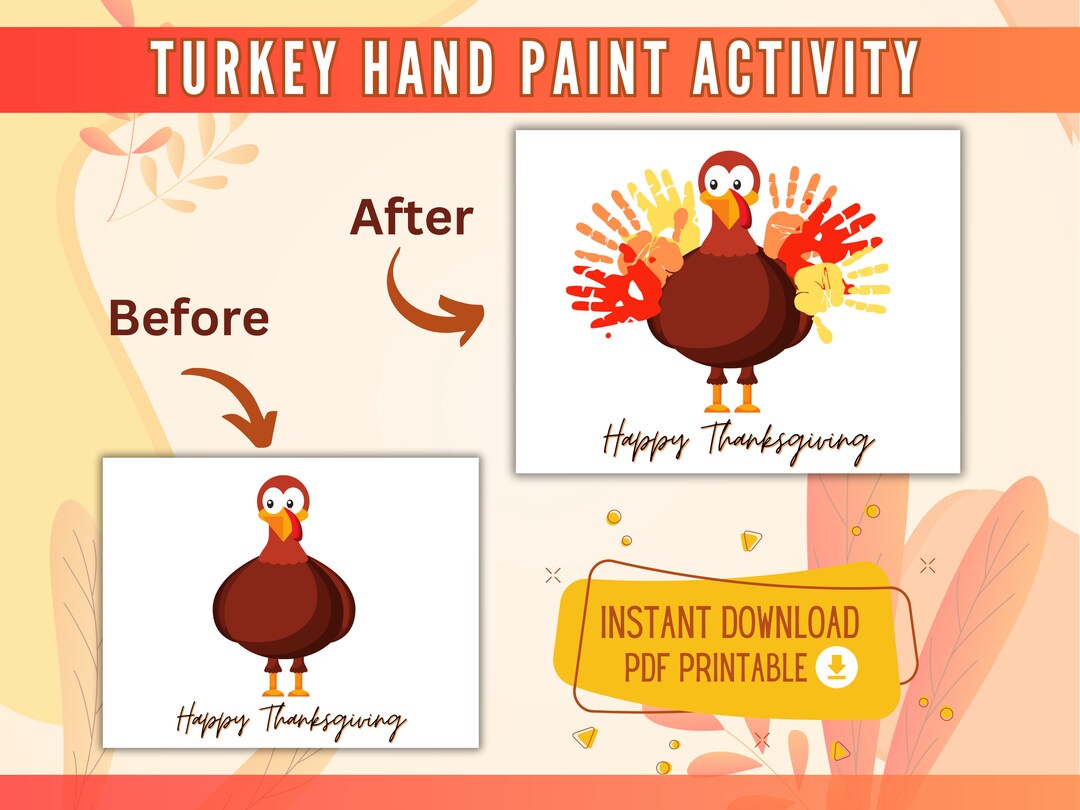 Kids Turkey Handprint Art Activity/ School Classroom Thanksgiving ...