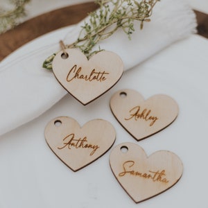Custom Wooden Heart Place Cards Wedding Favors Laser Cut Wedding Name ...
