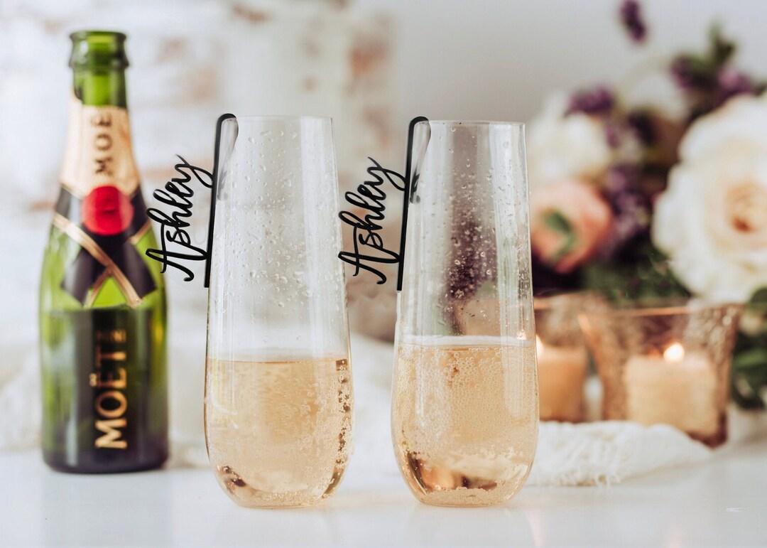 Champagne Flute Tags PERSONALIZED Wine Glass Charms for Bridal Shower ...