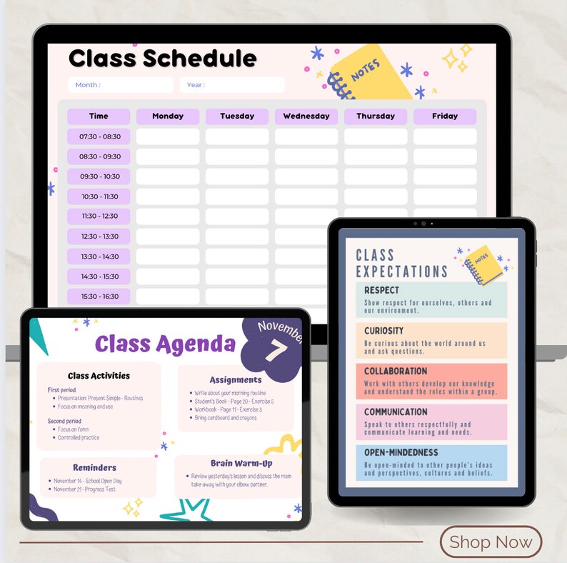 Daily & Weekly Class Schedule Templates EDITABLE Easy Class Schedule ...