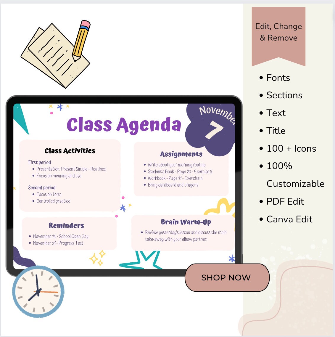 Daily & Weekly Class Schedule Templates EDITABLE Easy Class Schedule ...