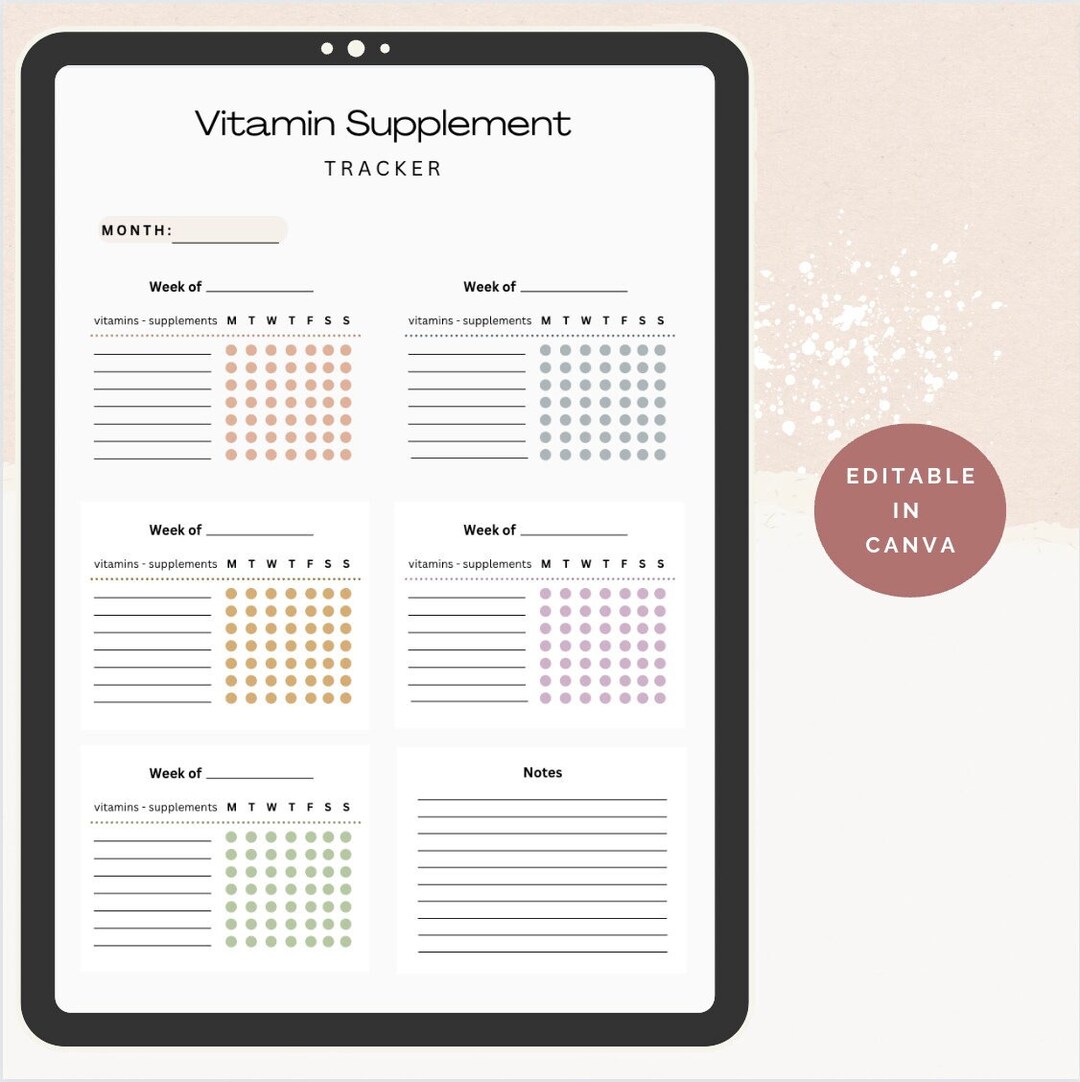 Vitamin Tracker Medication Printable, Supplement Checklist, Daily ...