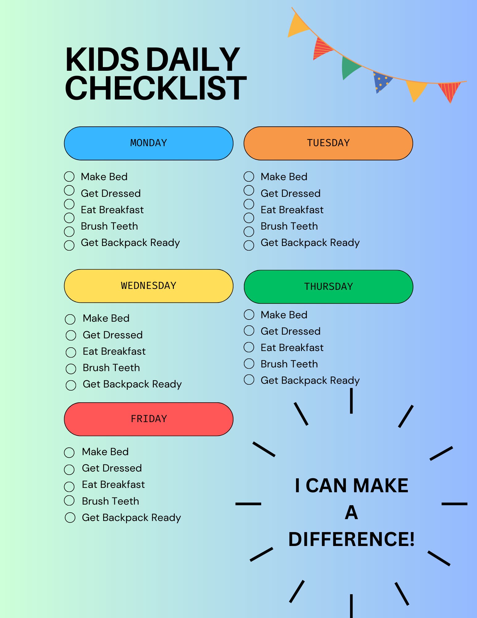 Daily Checklist to Help Kids Stay on Task WITH Different Positive ...