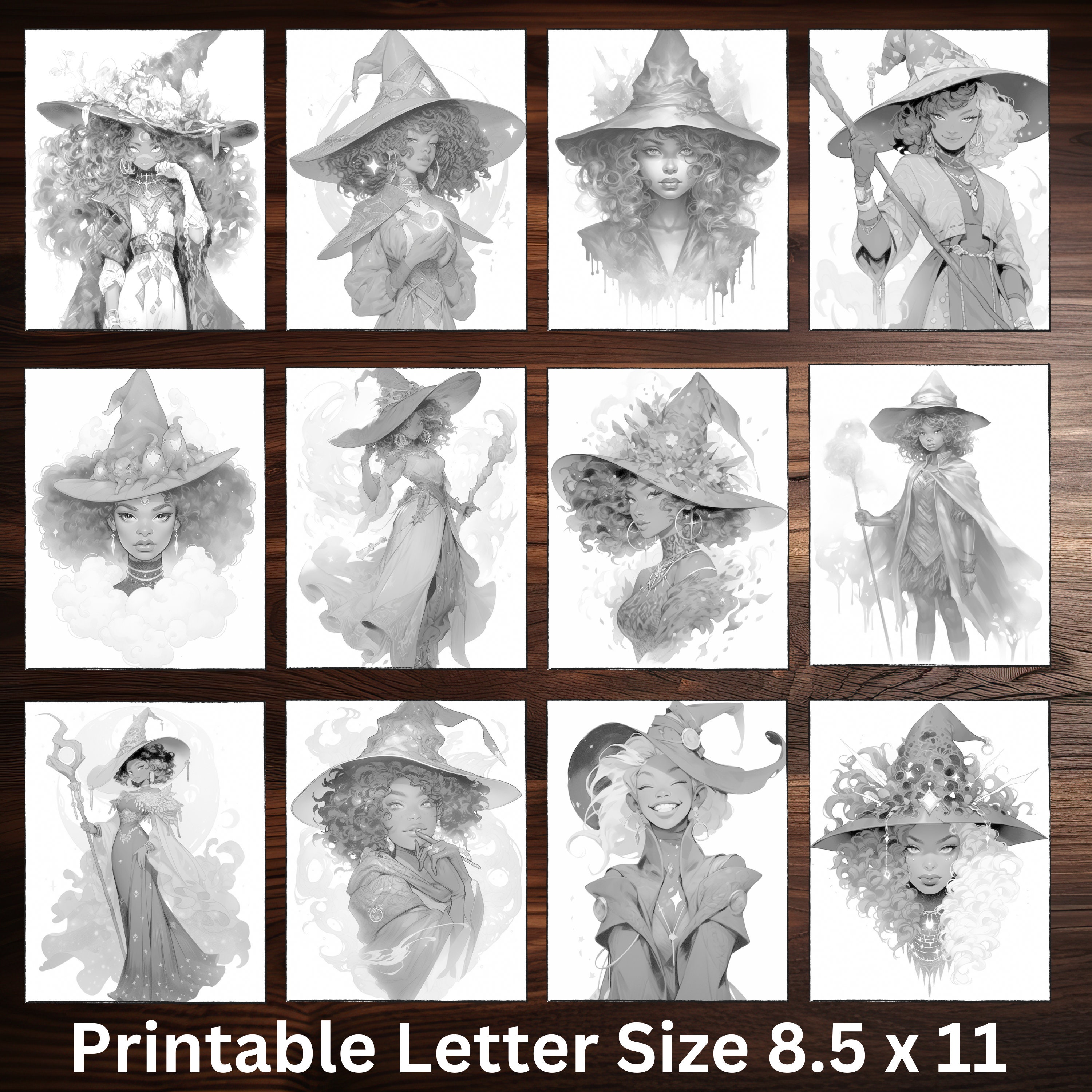 40 Radiant Witches Coloring Book V1 Printable Pdf Grayscale Coloring