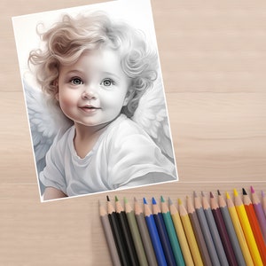 25 Cute Baby Angels Coloring Book Instant Download Grayscale Coloring ...