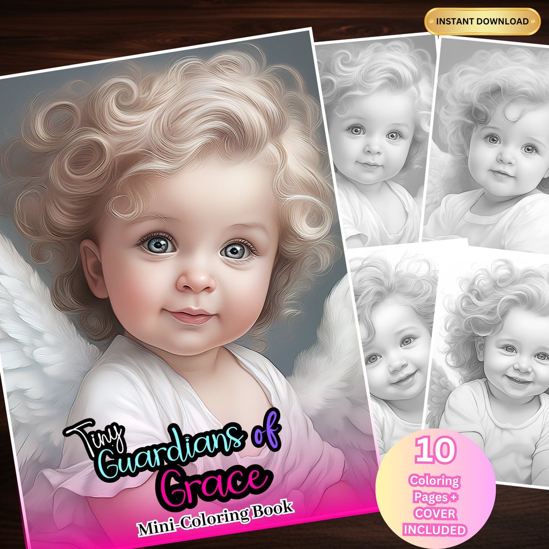 Cute Baby Angels Coloring Book Baby Book Instant Download Grayscale ...