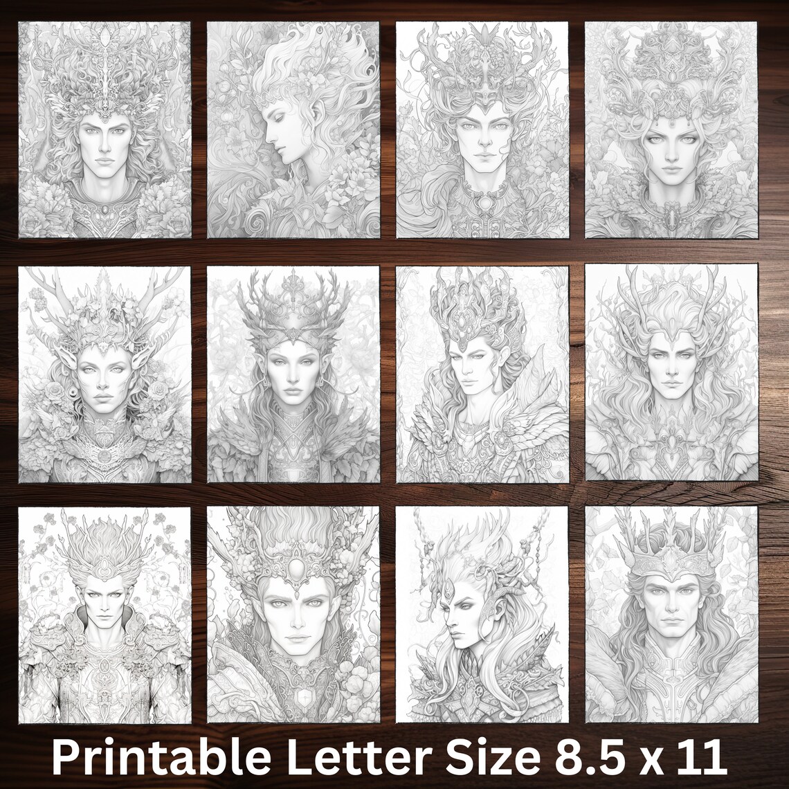 Male Elf Coloring Book Elven Art Instant Download Grayscale Coloring ...