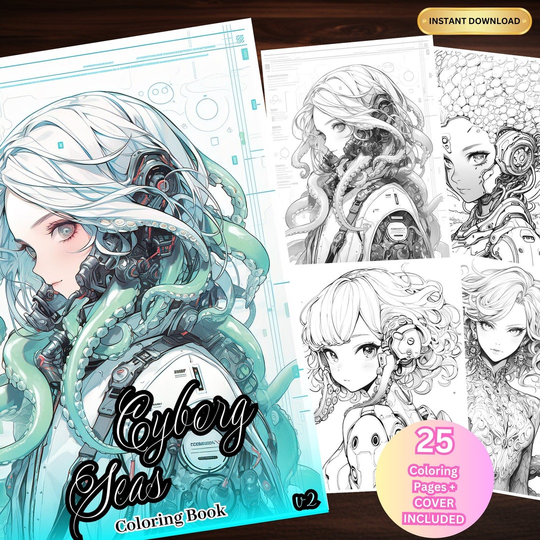 Cyborg Women Fantasy Coloring Book Art Therapy Adult Coloring Book ...