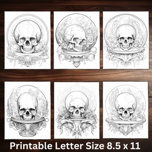 Skull Coloring Halloween Coloring Book Printable PDF Grayscale Pages ...