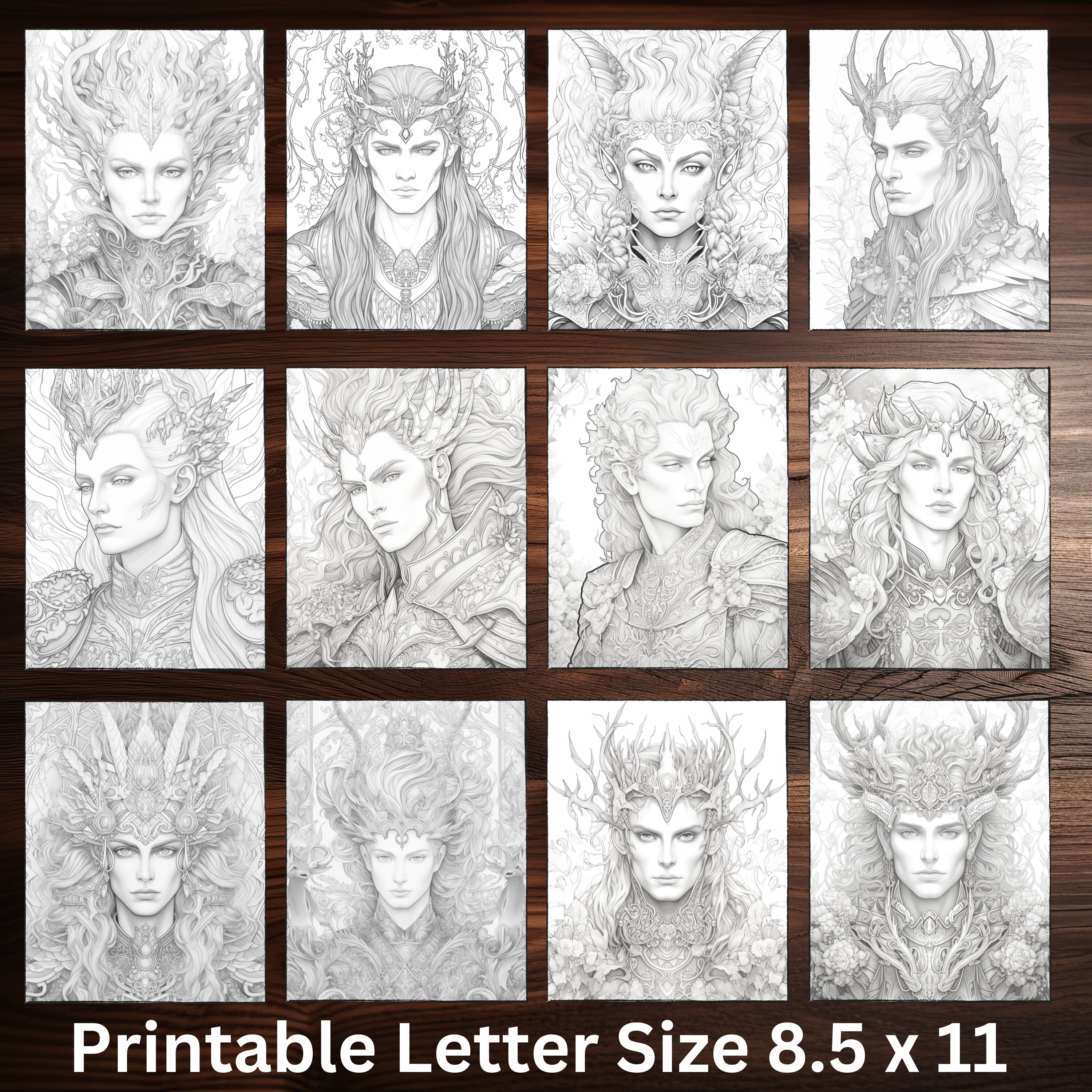 Male Elf Coloring Book Elven Art Instant Download Grayscale Coloring ...