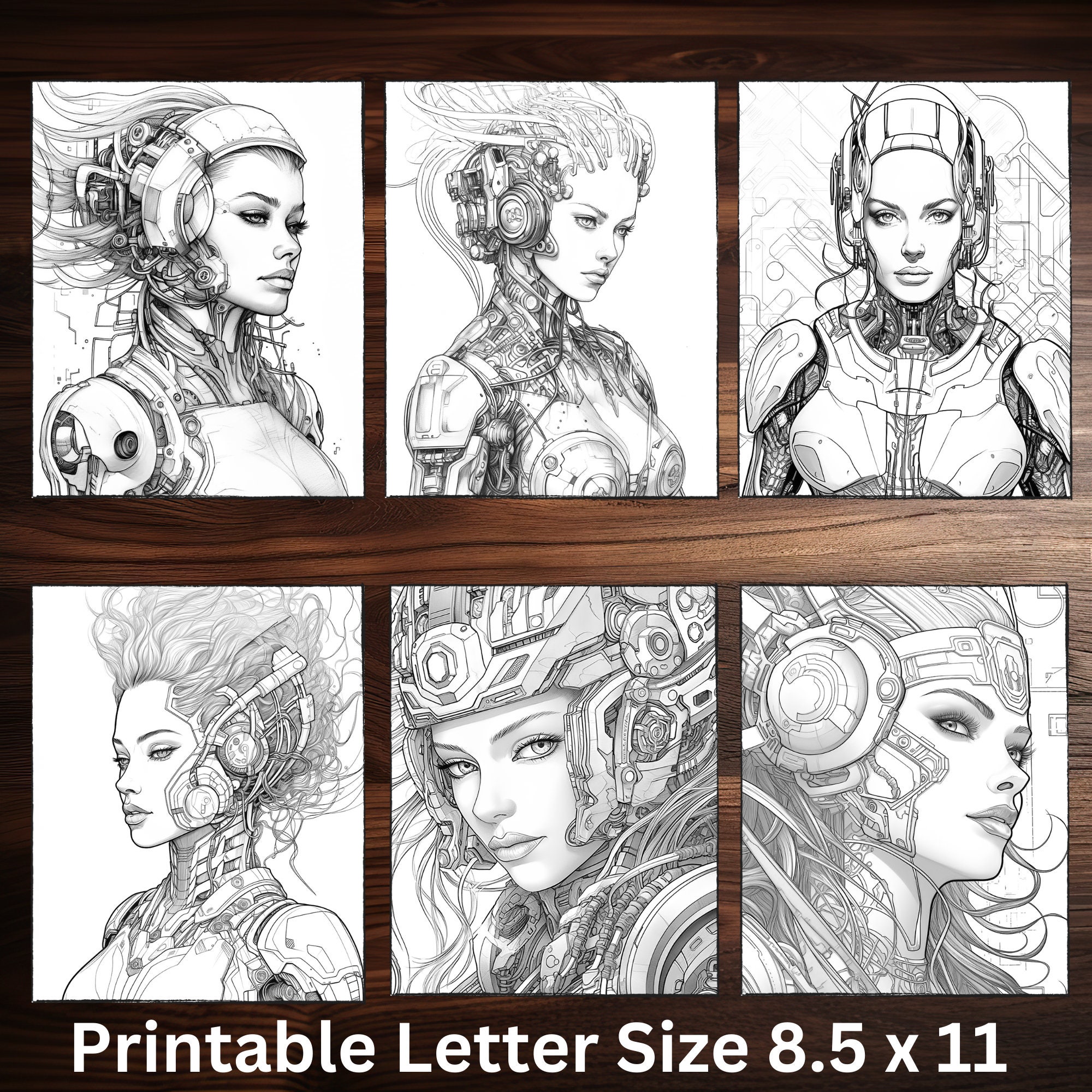 Cyber Women Coloring Book Scifi Instant Download Grayscale Coloring ...