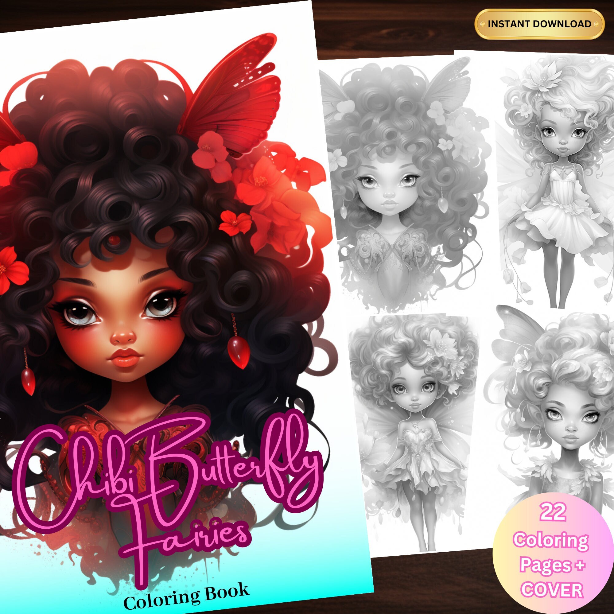 22 Chibi Butterfly Fairies Coloring Book Instant Download African ...
