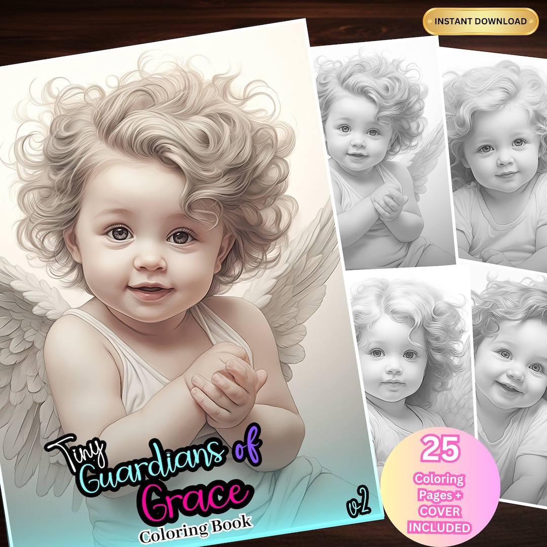 25 Cute Baby Angels Coloring Book Instant Download Grayscale Coloring ...