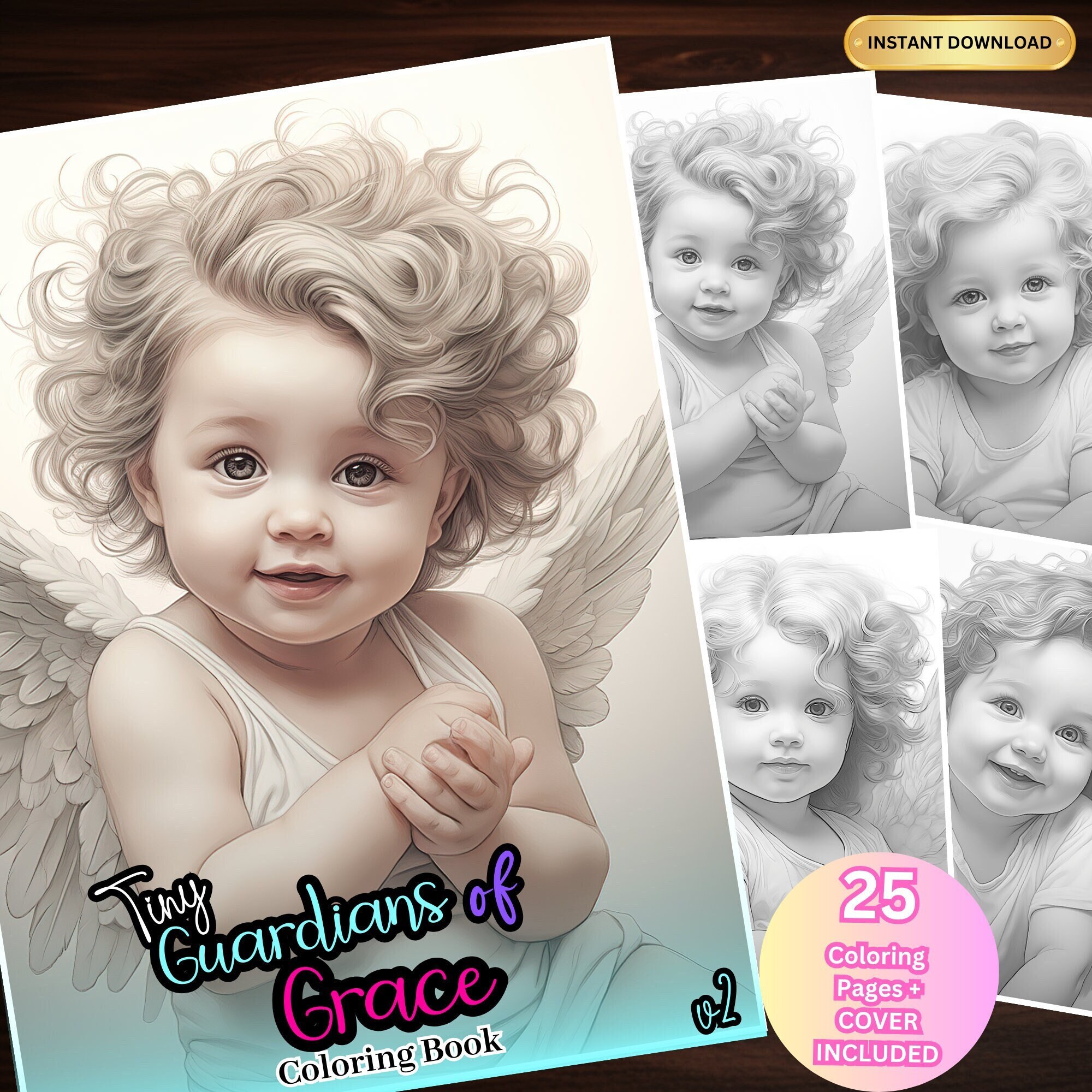 25 Cute Baby Angels Coloring Book Instant Download Grayscale Coloring ...
