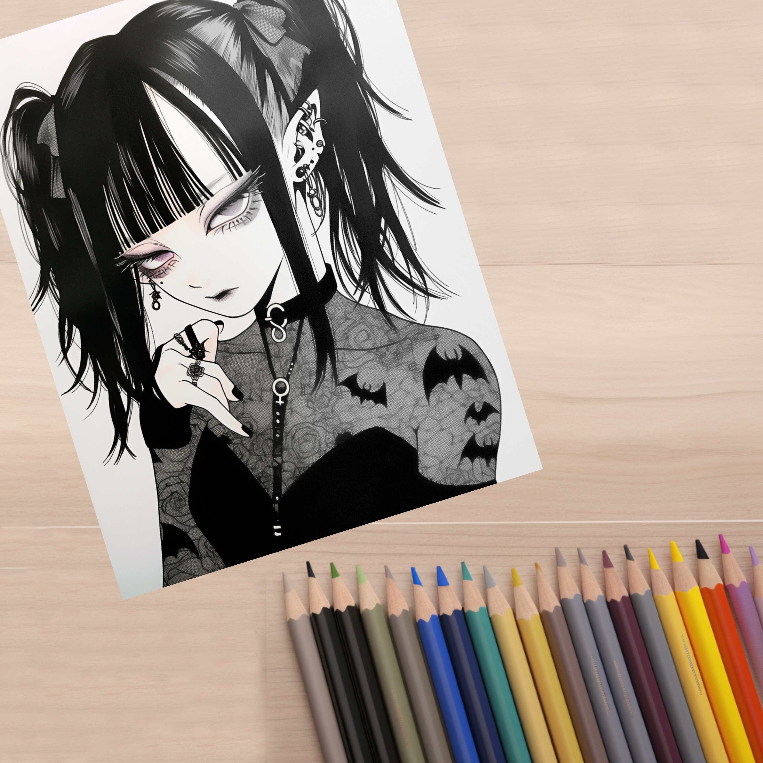 Halloween Coloring Book Goth Girls Instant Download Grayscale Coloring ...