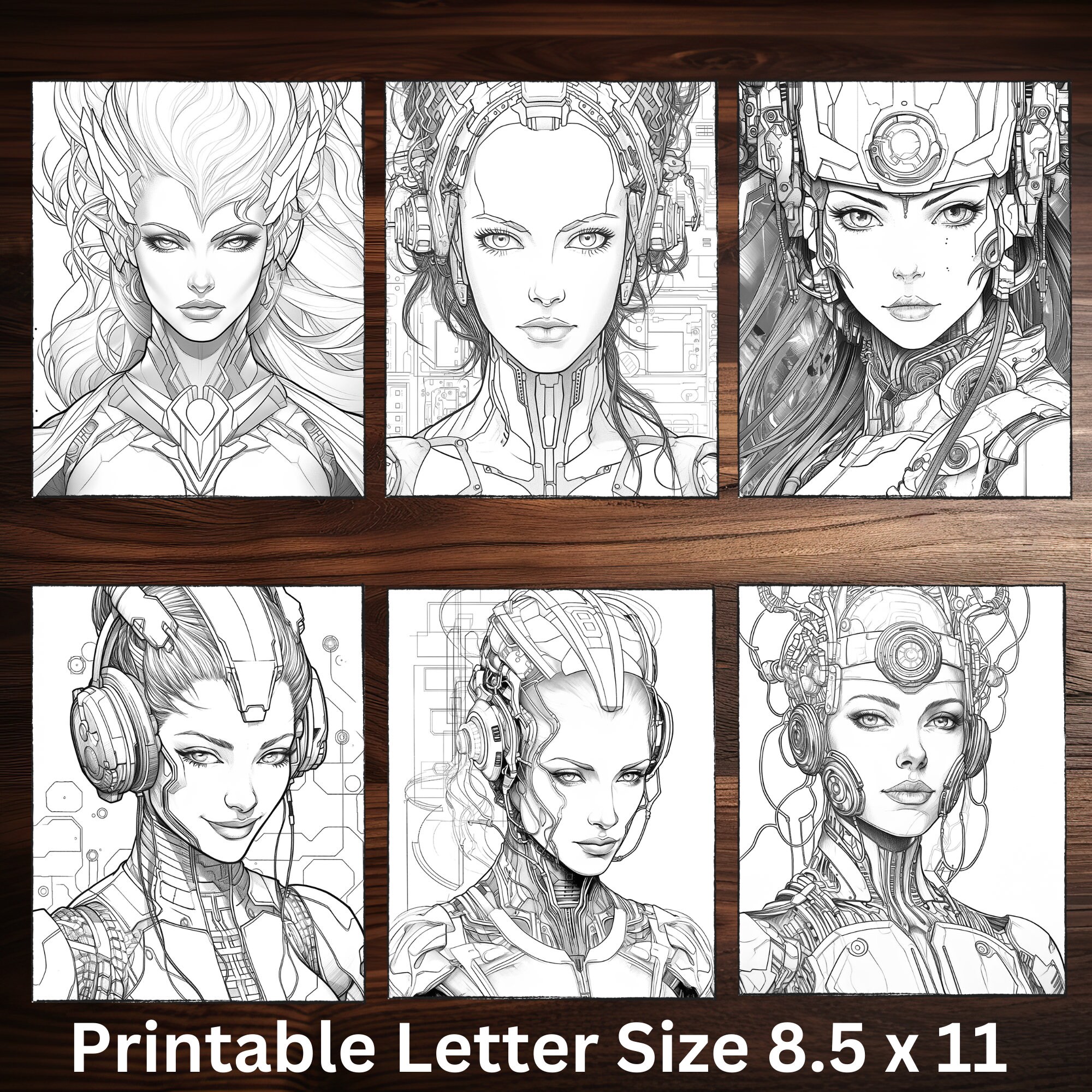 Cyber Women Coloring Book Scifi Instant Download Grayscale Coloring ...