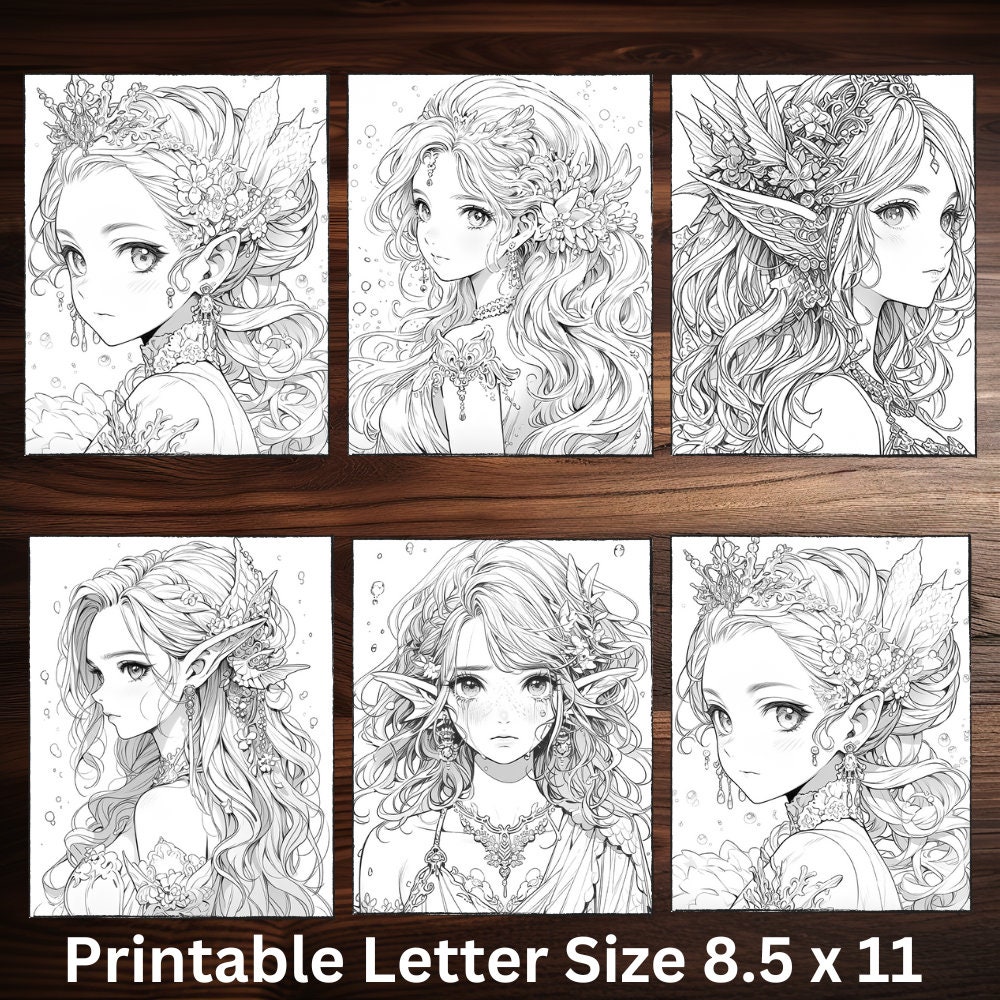 Mermaid Coloring Book Under the Sea Fantasy Art Printable PDF Grayscale ...