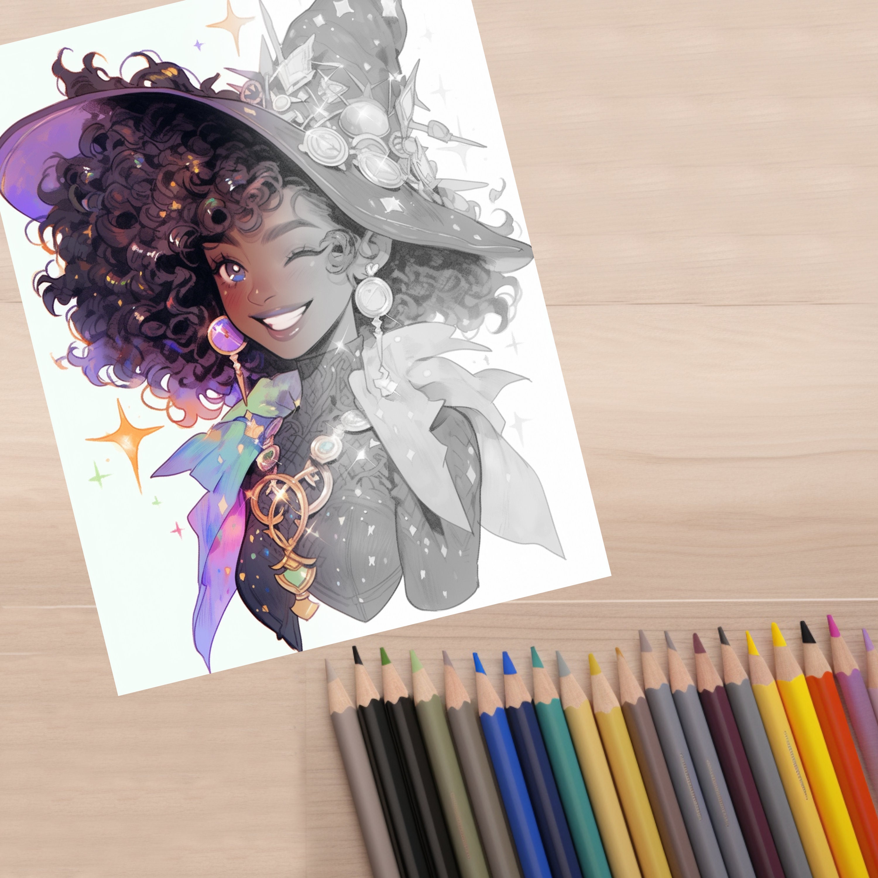 40 Radiant Witches Coloring Book V1 Printable Pdf Grayscale Coloring