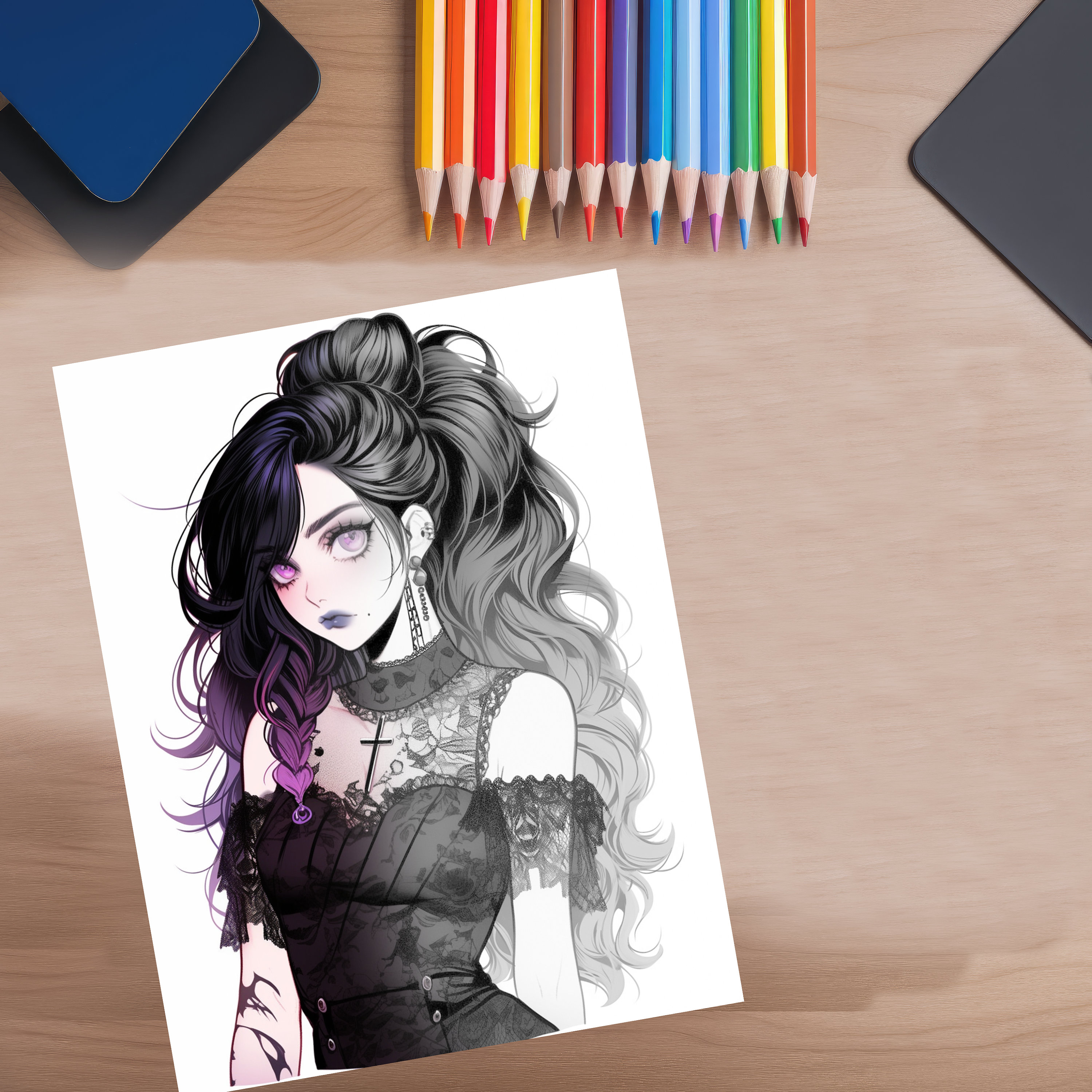 Halloween Coloring Book Goth Girls Instant Download Grayscale Coloring ...