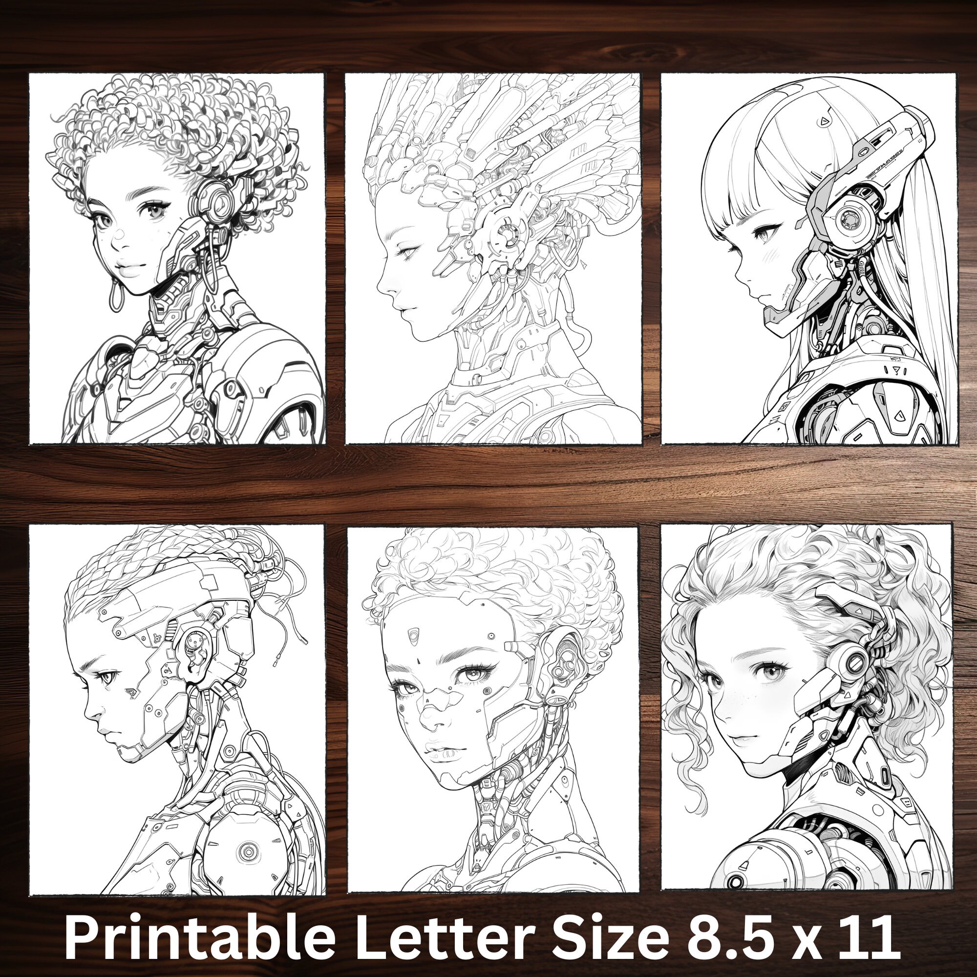 Cyborg Women Fantasy Coloring Book Art Therapy Adult Coloring Instant ...