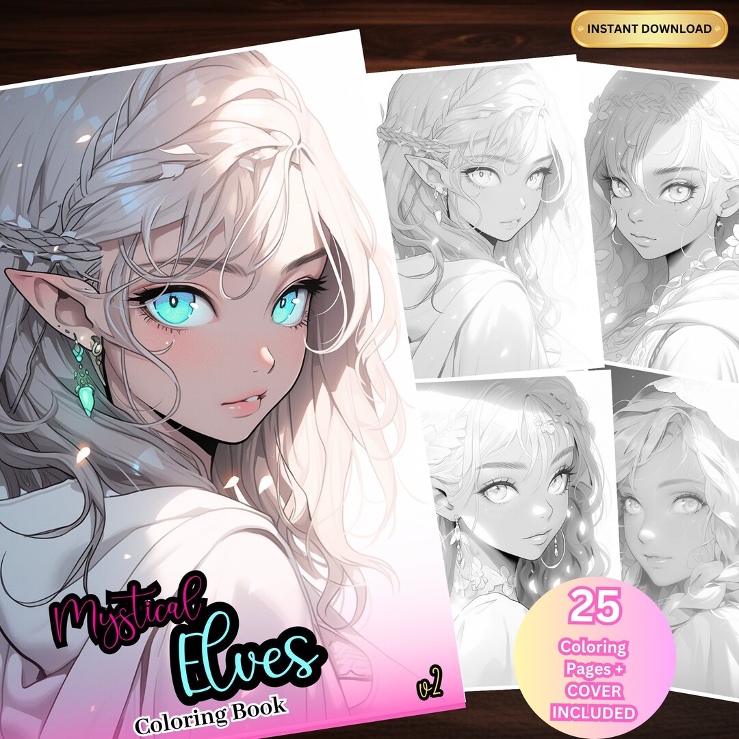 Elven Art Coloring Book Instant Download Grayscale Coloring Pages ...